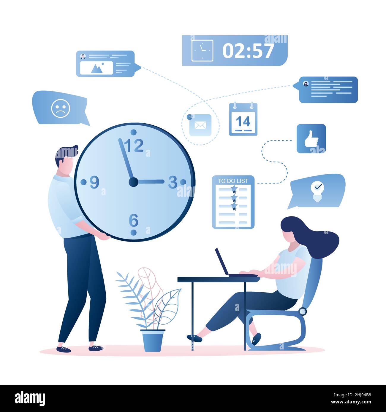 Time management and deadline concept, woman employee on workplace and ...