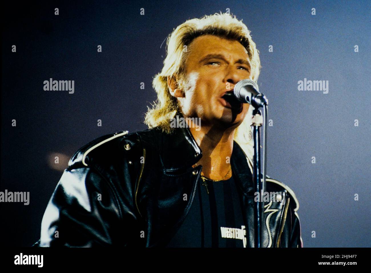 Archives 90ies: Rock singer Johnny Halliday performs in Lyon, France ...