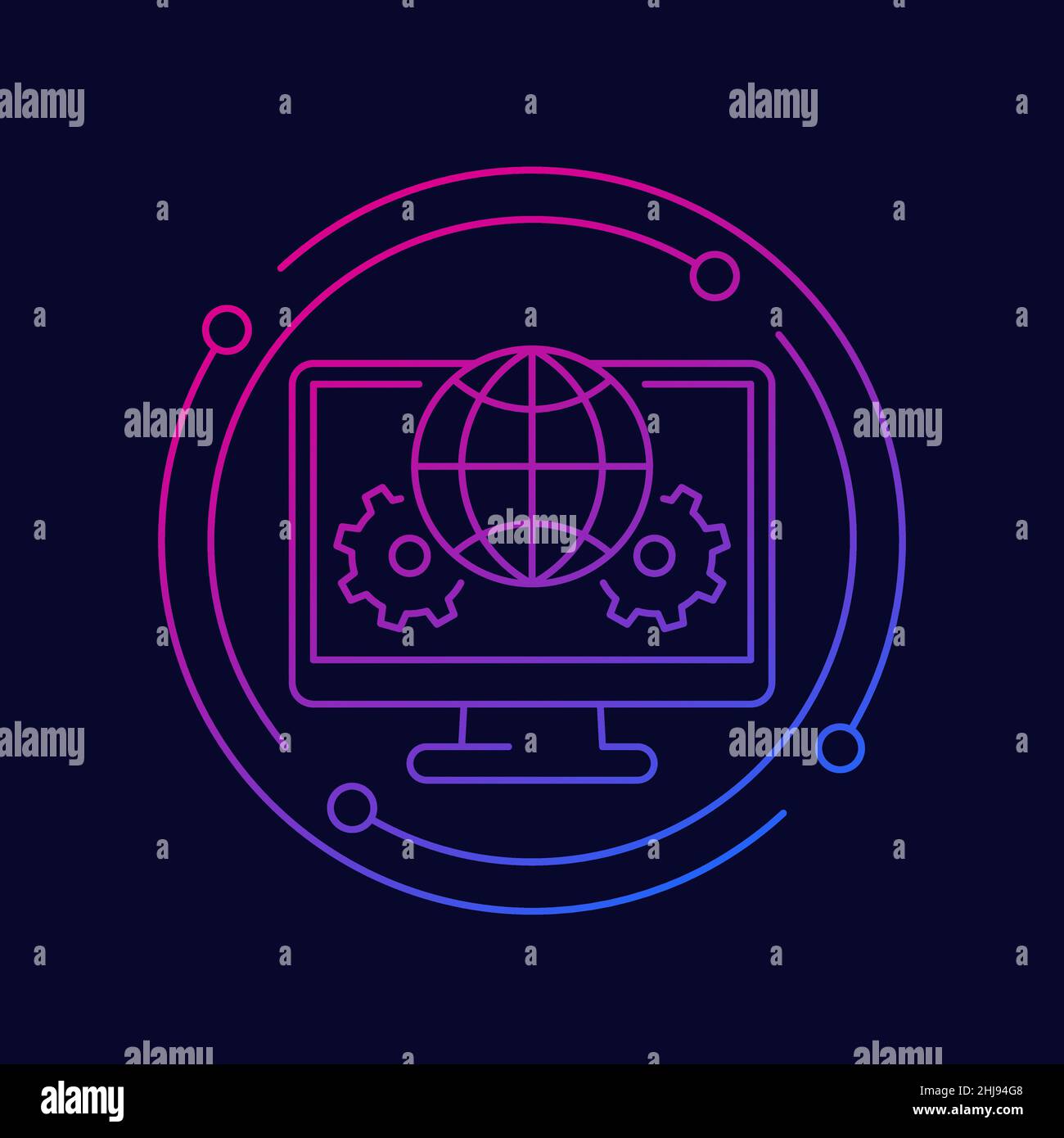 network, connection settings line icon on dark Stock Vector Image & Art ...