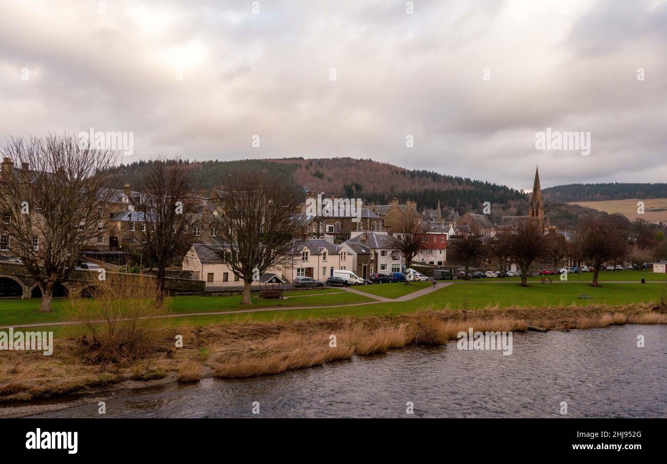 River Tweed running through Peebles, Scottish Borders, Scotland, UK ...