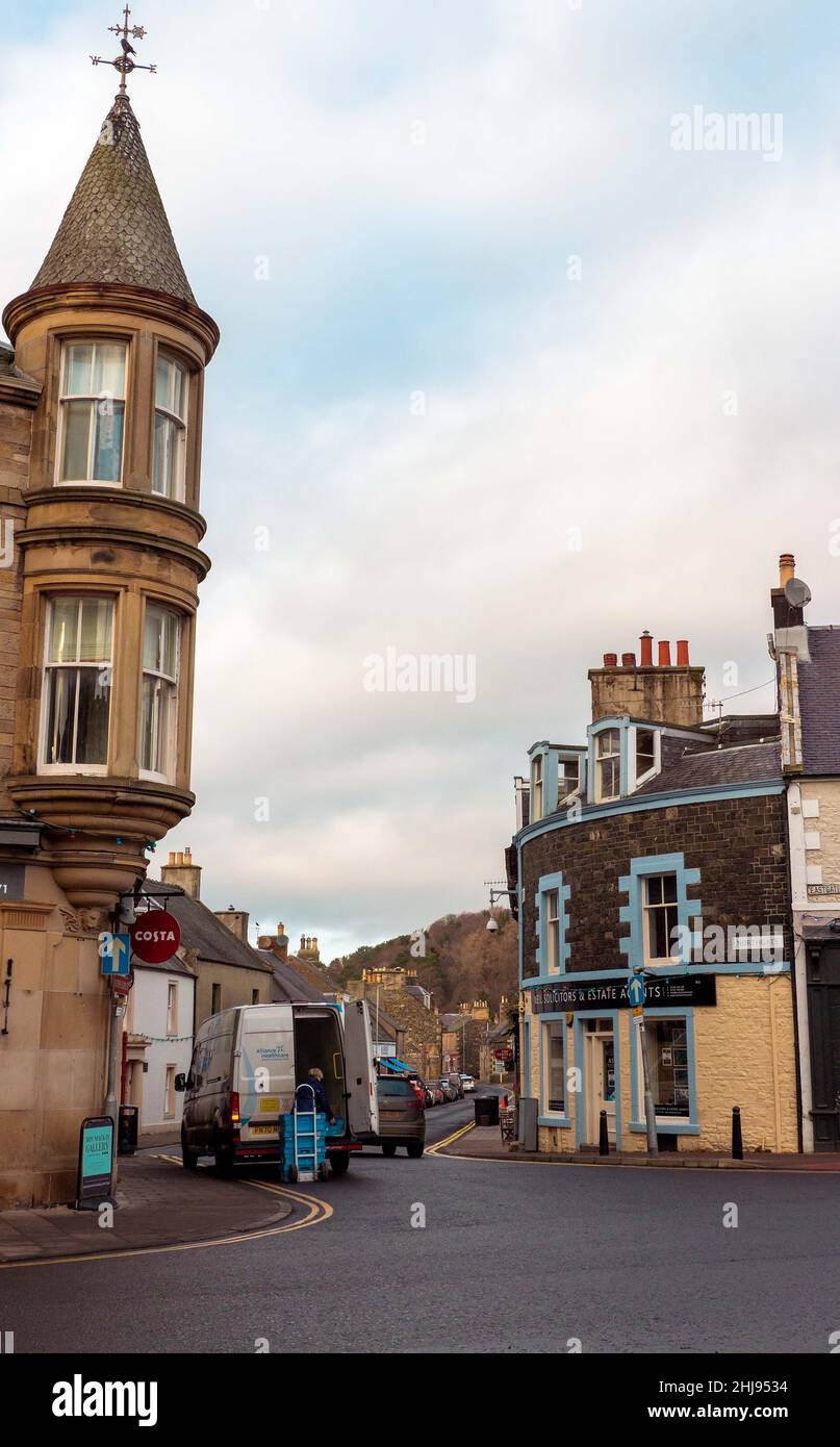 Shops on a side street in Peebles, Scottish Borders, Scotland, UK Stock ...