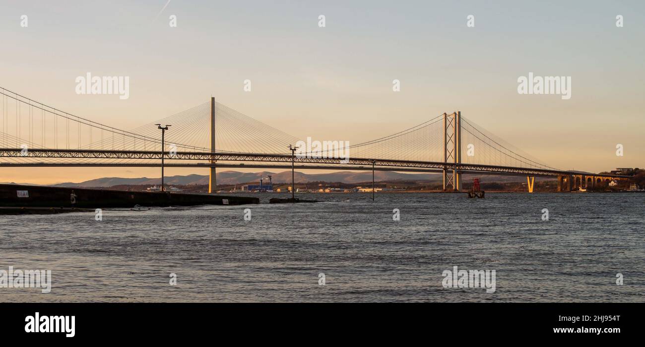 Queensferry Crossing and the Forth Road Bridge between Edinburgh and ...