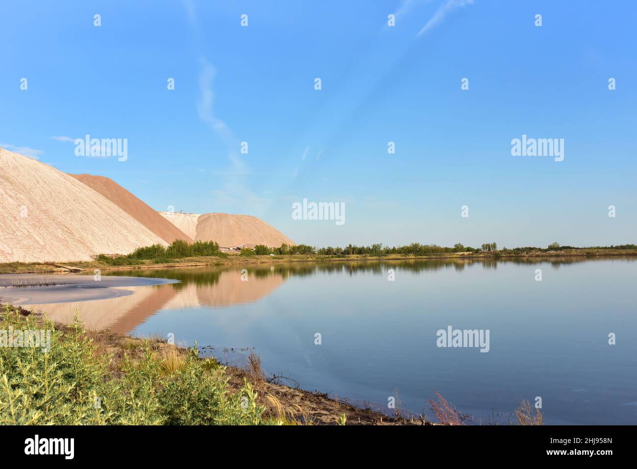 Mining of salt and potassium salts. Summer landscape of the salt ...