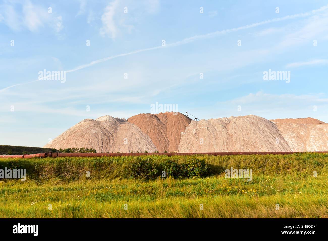 Mining of salt and potassium salts. Summer landscape of the salt ...
