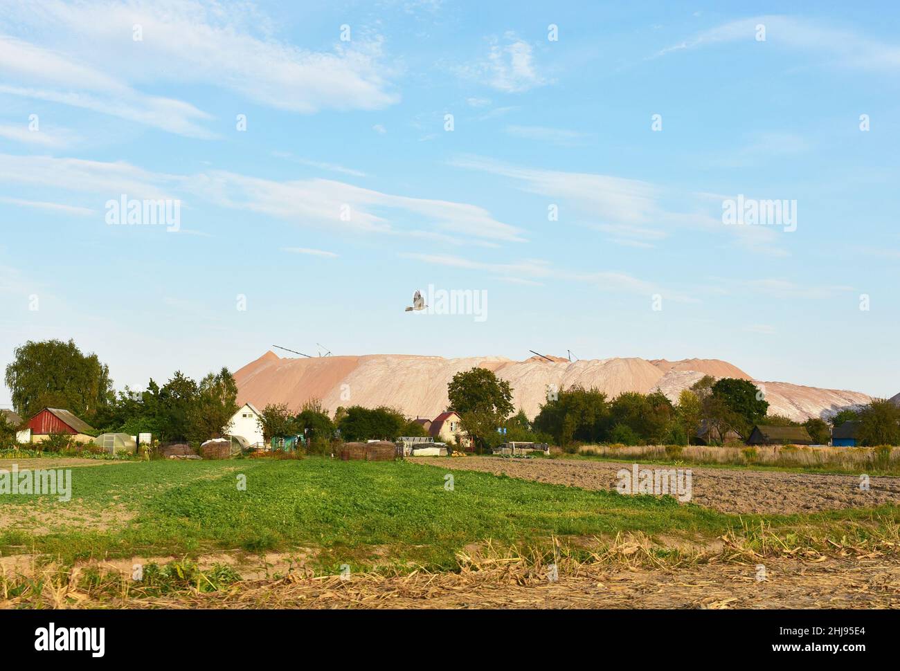 Mining of salt and potassium salts. Summer landscape of the salt ...