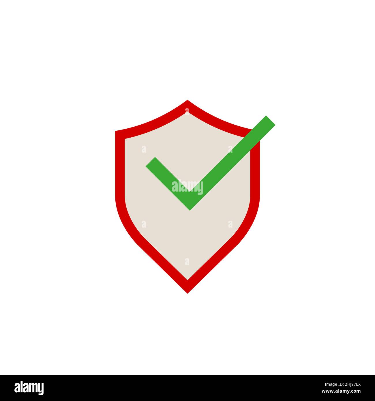 Red outline shield with green check mark, secure connection icon. Flat ...