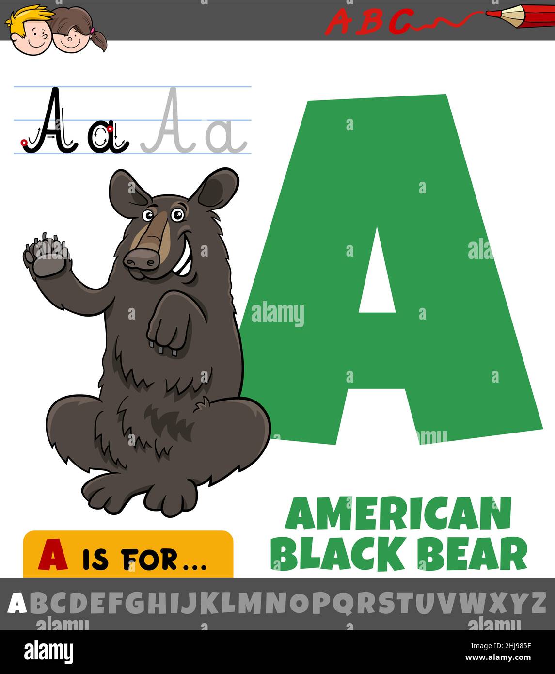 Educational cartoon illustration of letter A from alphabet with ...