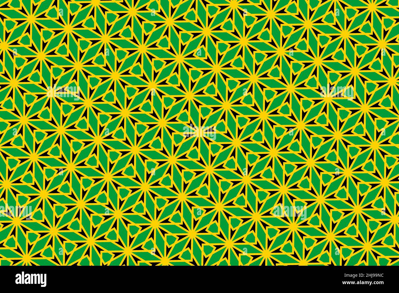 Geometric pattern in the colors of the national flag of Jamaica. The ...