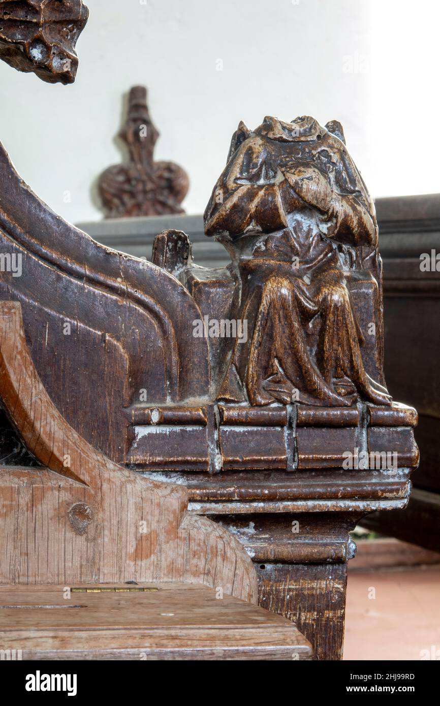 Headless bench end at The Church of St Lawrence, Brundish, Suffolk, UK ...