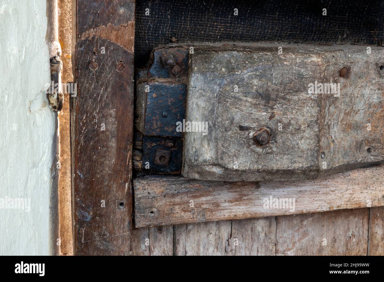 Antique heavy timber church door lock Stock Photo - Alamy
