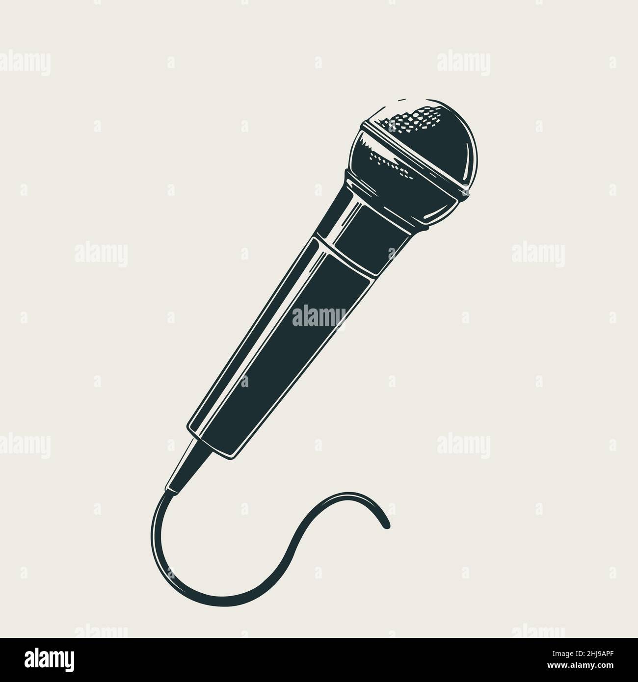 Wired stage mic. Vector graphic microphone for singing. Sketch style ...