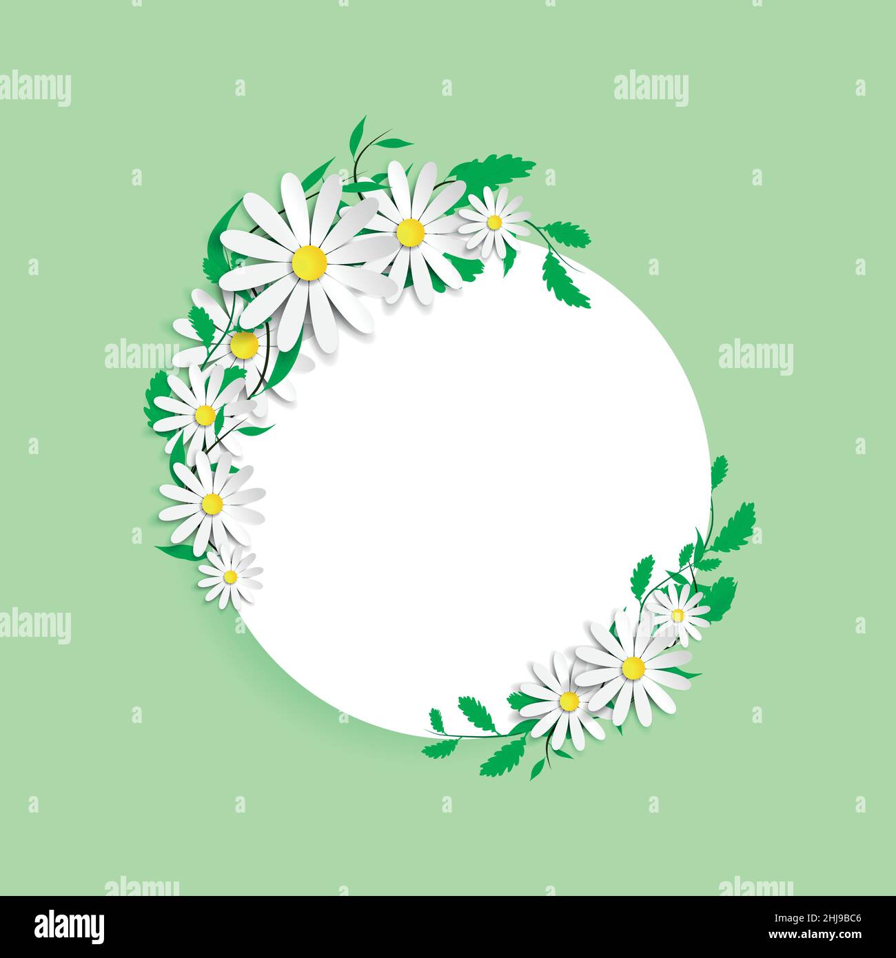 Round frame on light green background decorated with daisies to include ...
