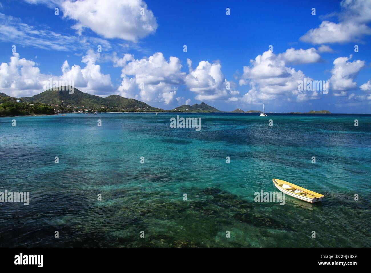 View of Hillsborough Bay on Carriacou Island, Grenada. Hillsborough is ...