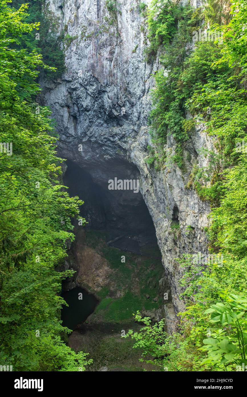 The Macocha Gorge with lake, sinkhole in the Moravian Karst cave system ...