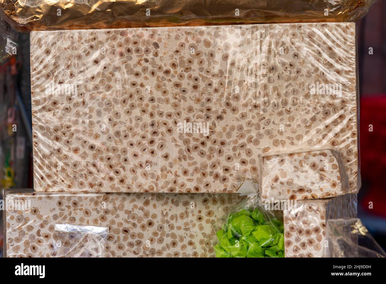 Large piece of nougat with Piedmont IGP hazelnuts from Langhe, round ...