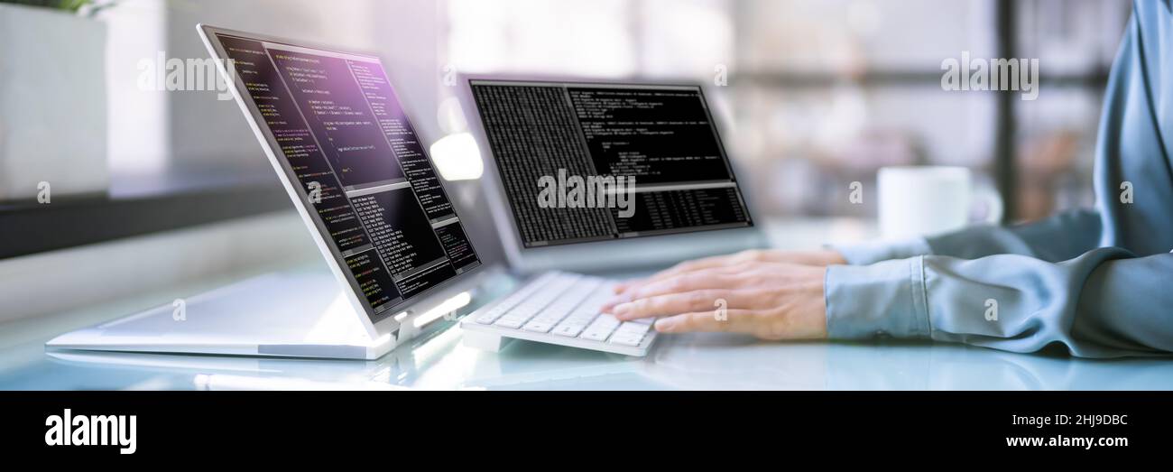 Female Working In Web Development Coding On Computer Stock Photo - Alamy
