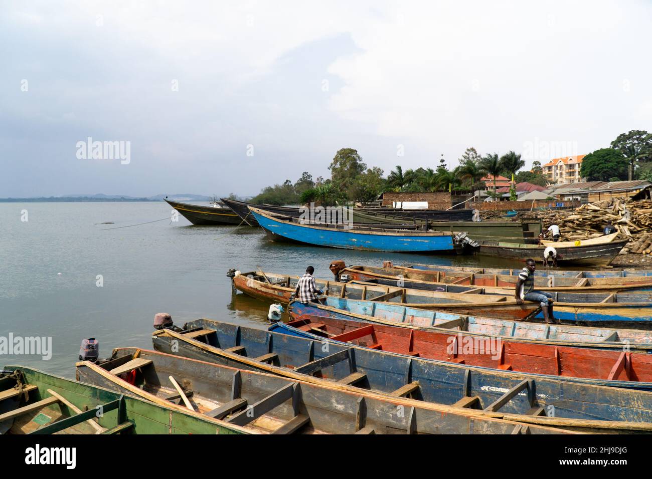 Lake Victoria is one of the African Great Lakes. Fishermen in Entebbe ...