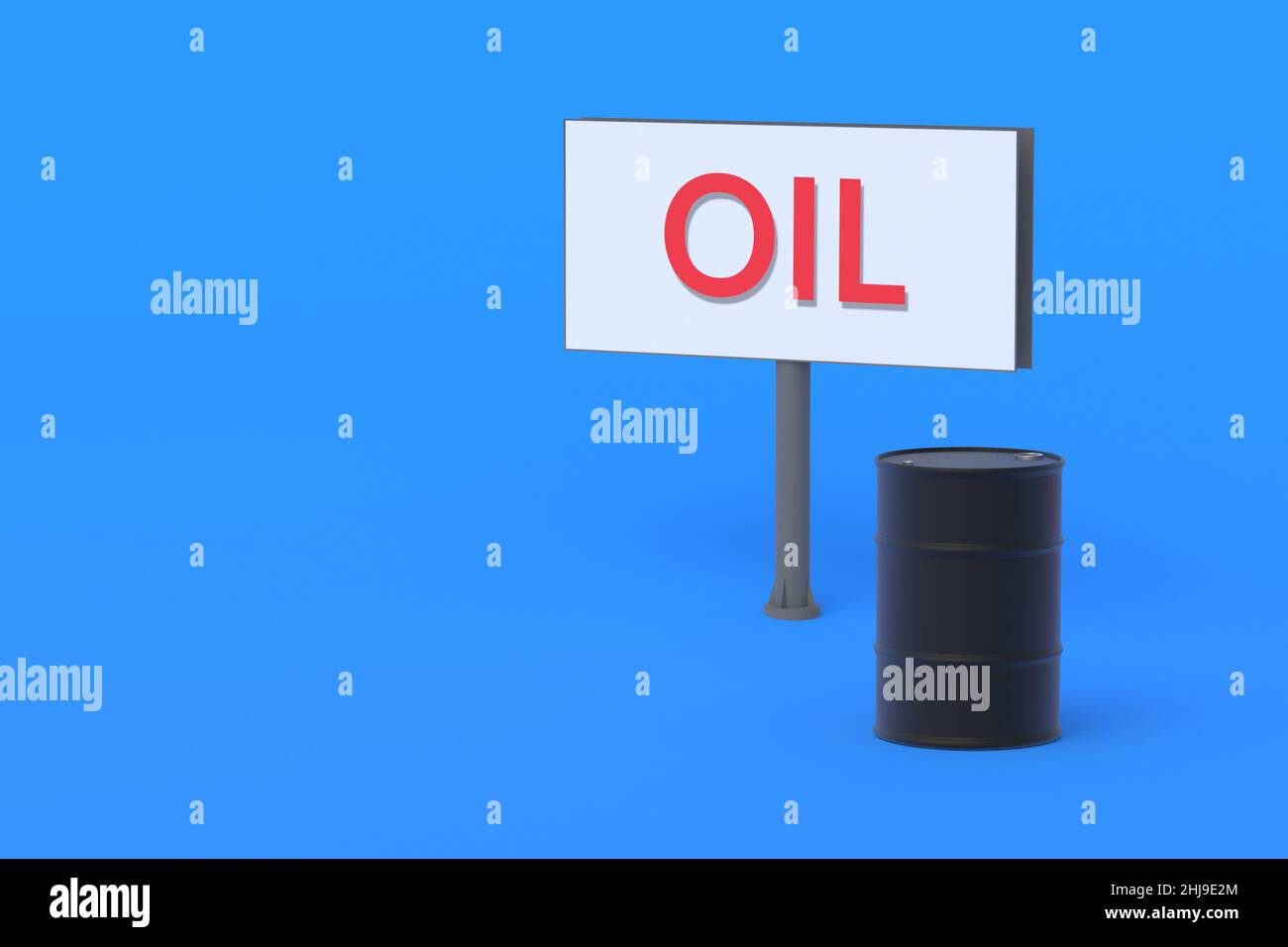 Barrel near billboard with word oil. Purchase and sale of energy ...