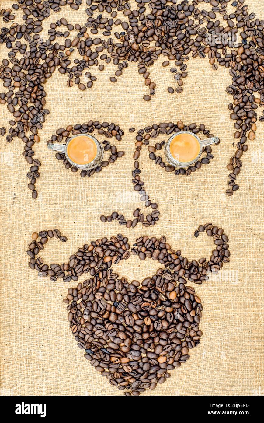 Male with beard made from coffee beans , creative concept Stock Photo ...
