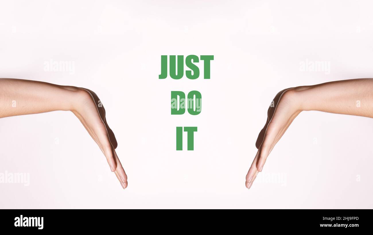 Motivational horizontal poster. Women's hands in a pointing gesture ...