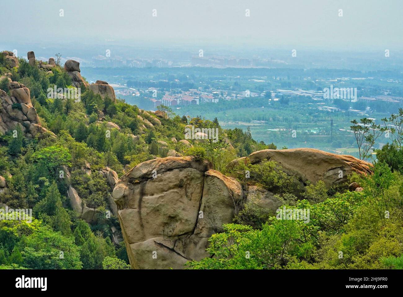Aerial top view of cliffs and stones on the mountains in China Stock ...