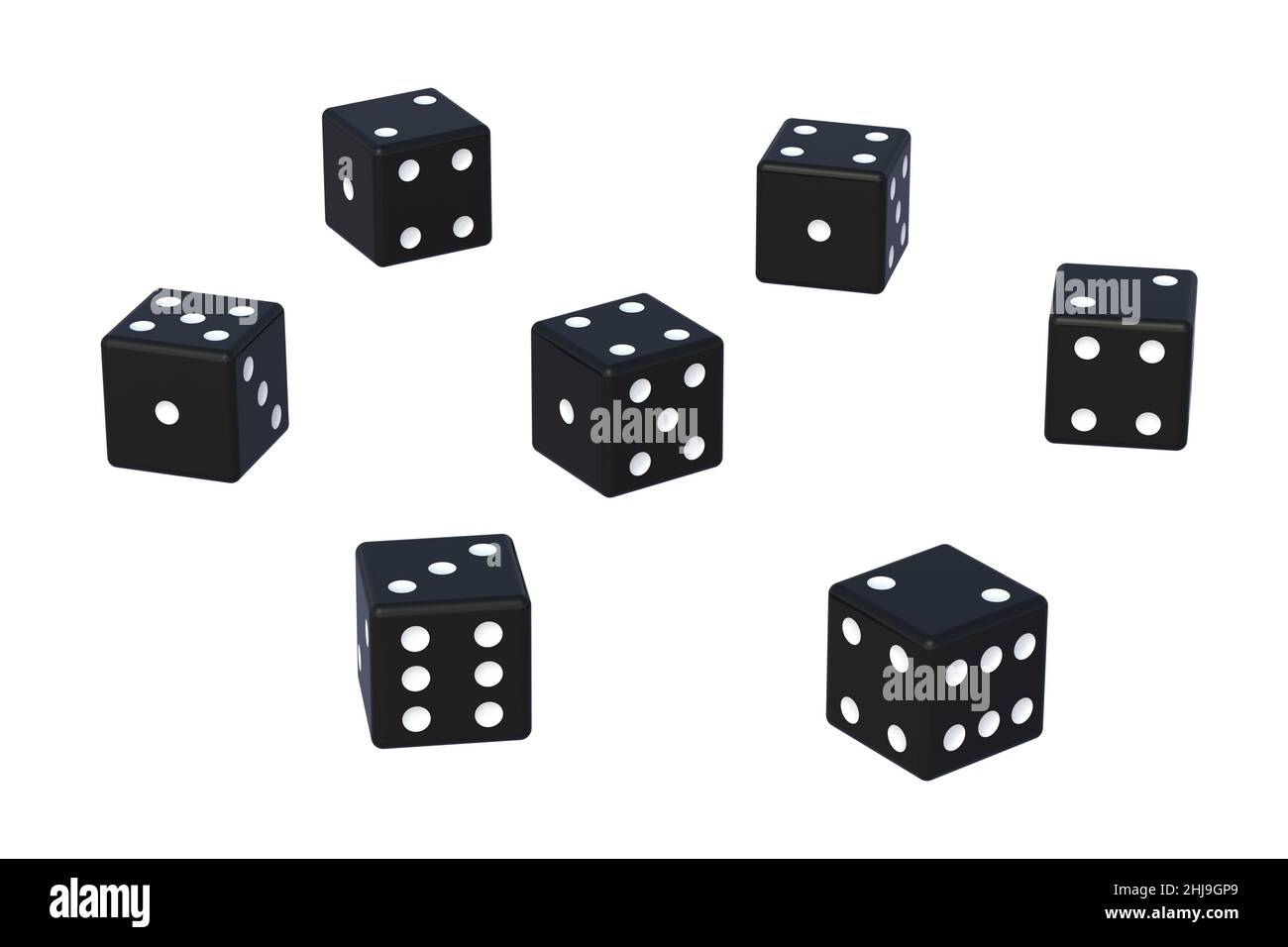 Scattered black dice isolated on white background. 3d render Stock ...