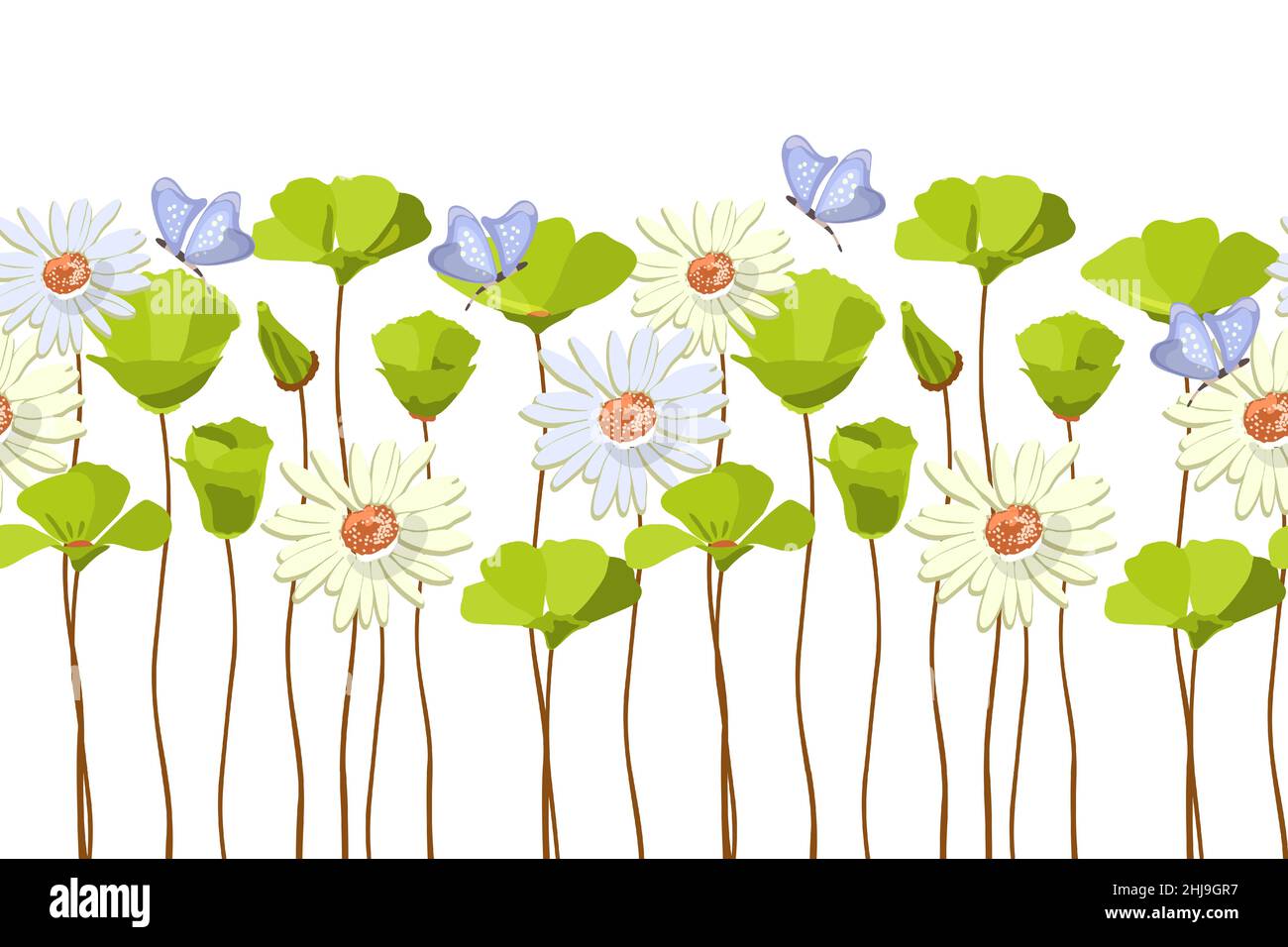 Vector floral seamless pattern, border. Horizontal panoramic design ...