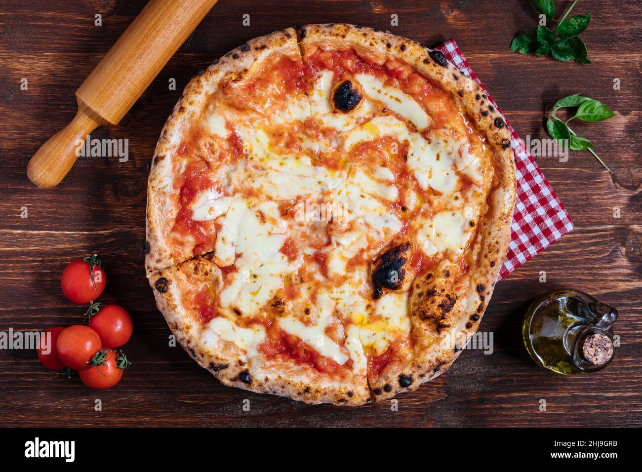 Pizza Napoletana, traditional and authentic Italian pizza baked in wood fired oven. Margherita ...