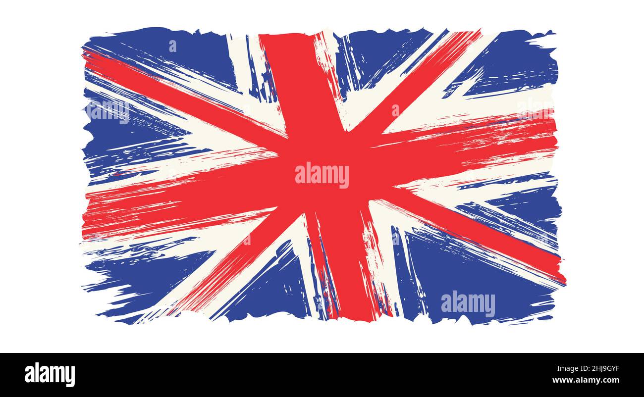 Vector vintage British flag. Drawing old flag of UK in grunge style ...