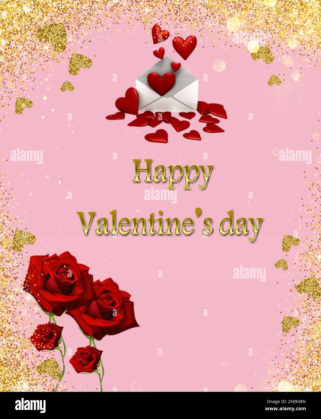 Valentine's day card with red roses and hearts Stock Photo - Alamy