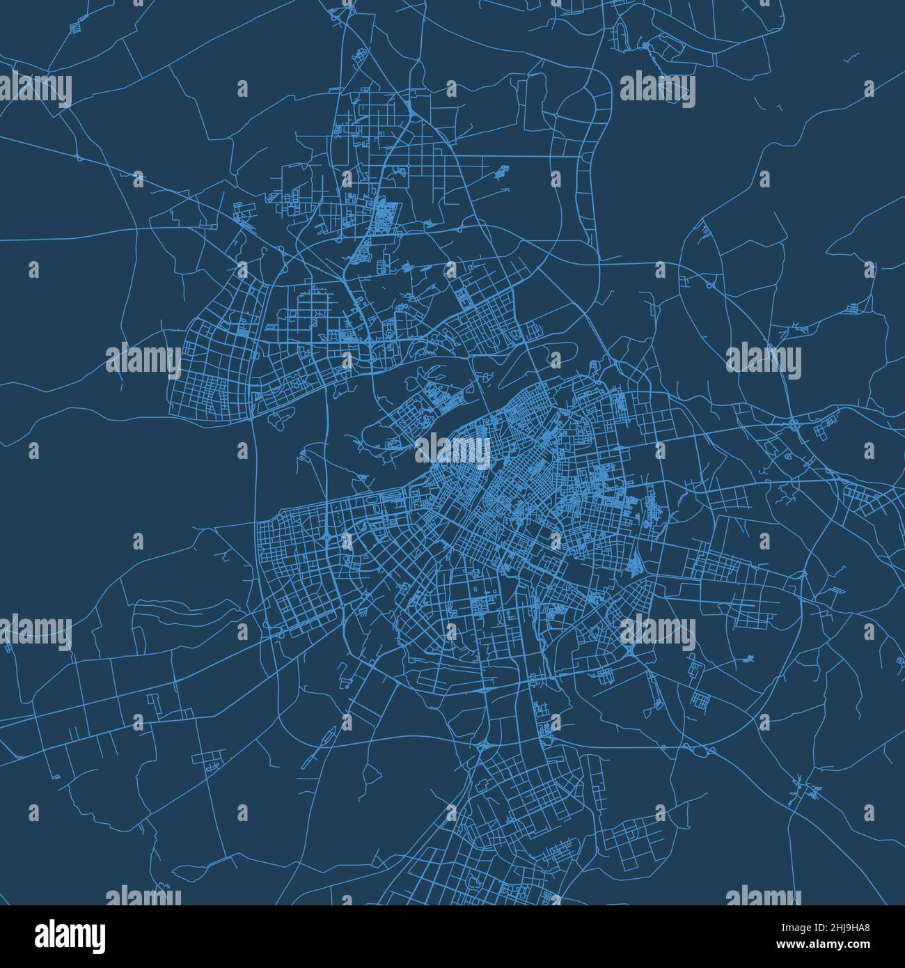 Harbin city China municipality province vector map. Blue road map ...