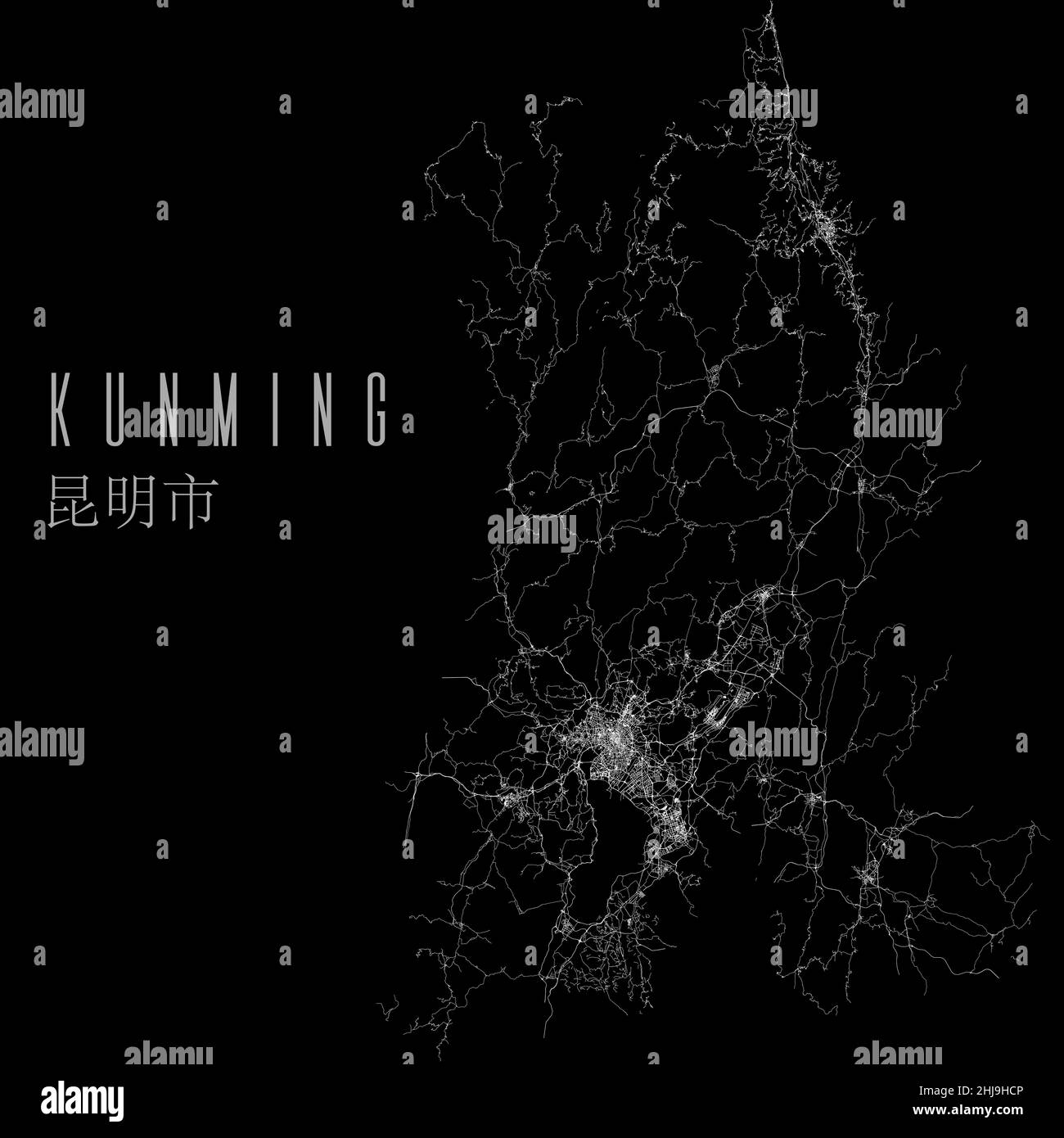 Kunming city province vector map poster. China municipality square ...