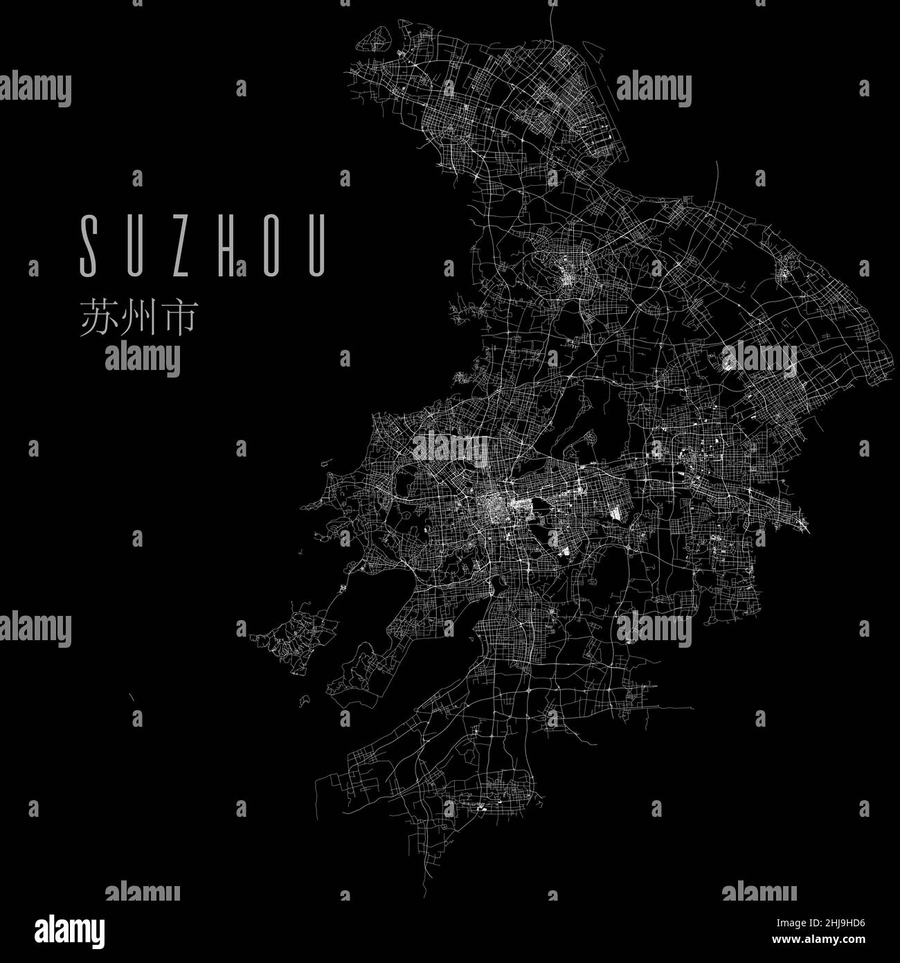 Suzhou city province vector map poster. China municipality square ...