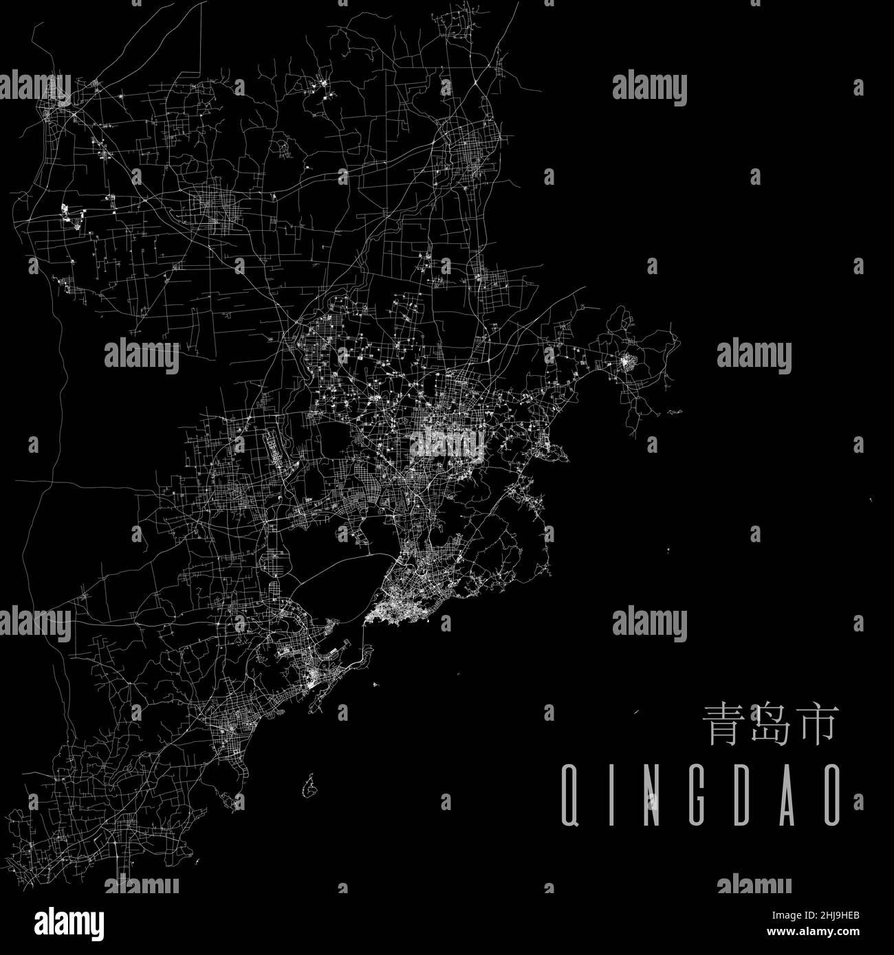 Qingdao city province vector map poster. China municipality square ...