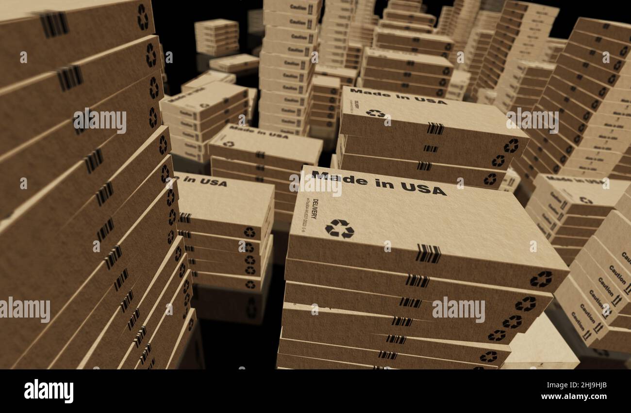 Made in USA box production line. Manufacturing and delivery. Product ...