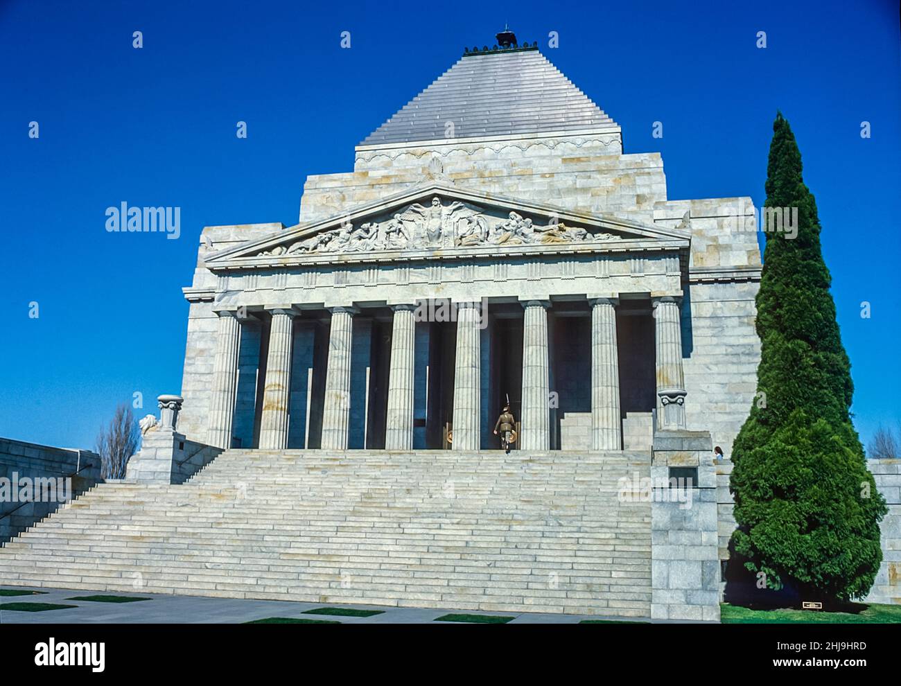 The image is of the impressive Melbourne War Memorial Shrine of ...