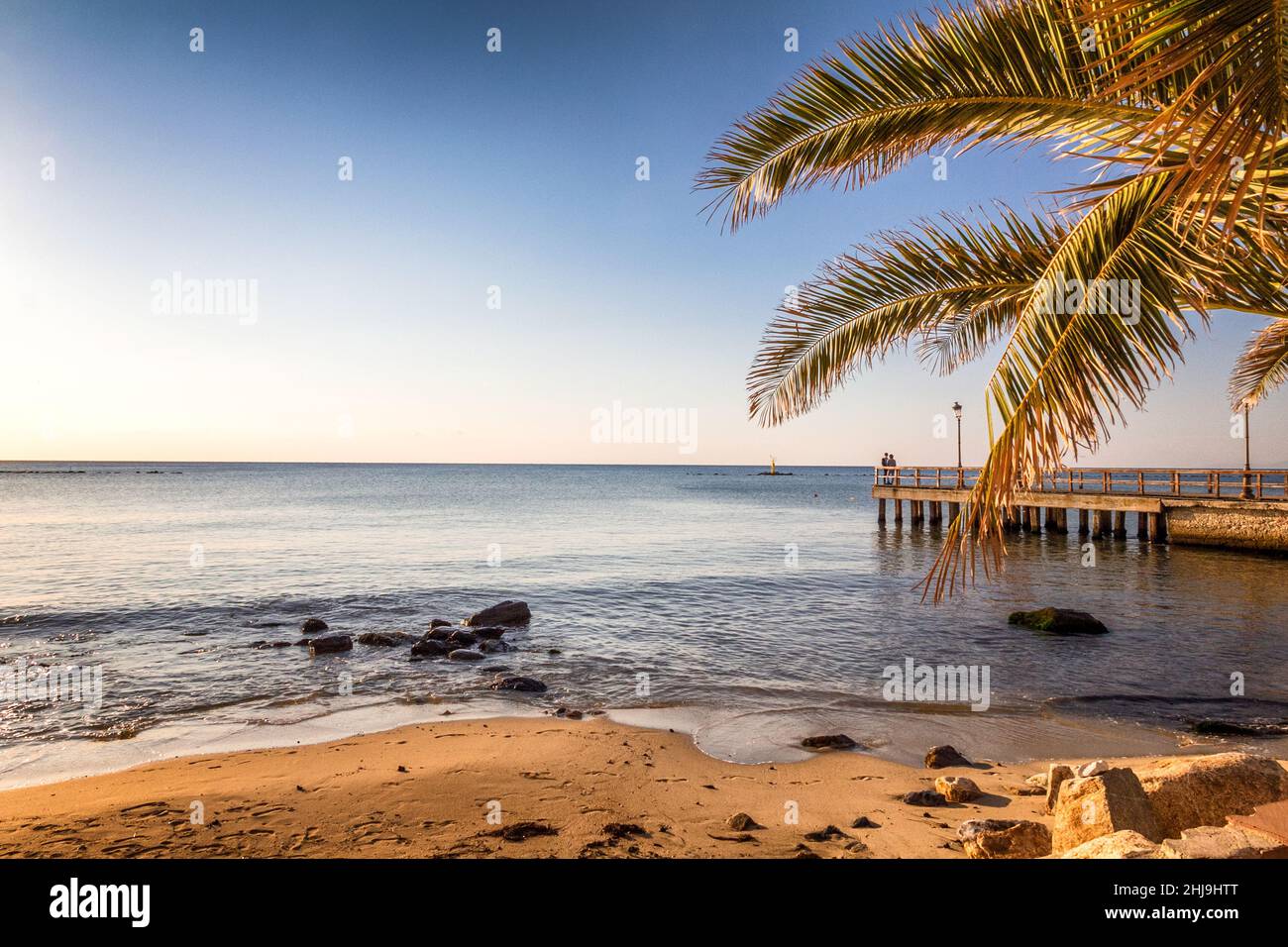 Sea view and sandy beach in The Paralia, a tourist seaside part of the ...