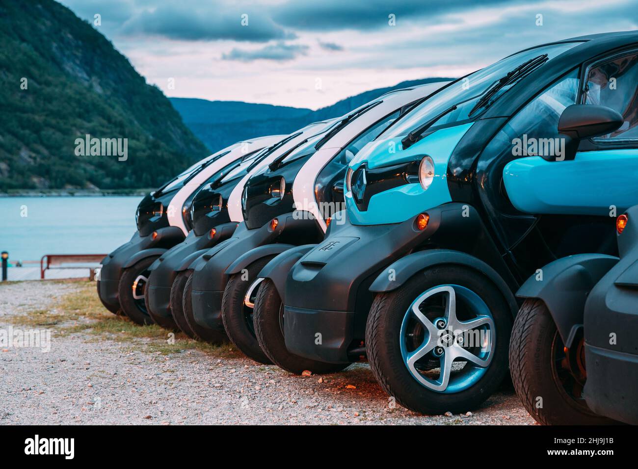 Many Black And Blue Colors Renault Z.E. Cars Parked In row. The Renault ...