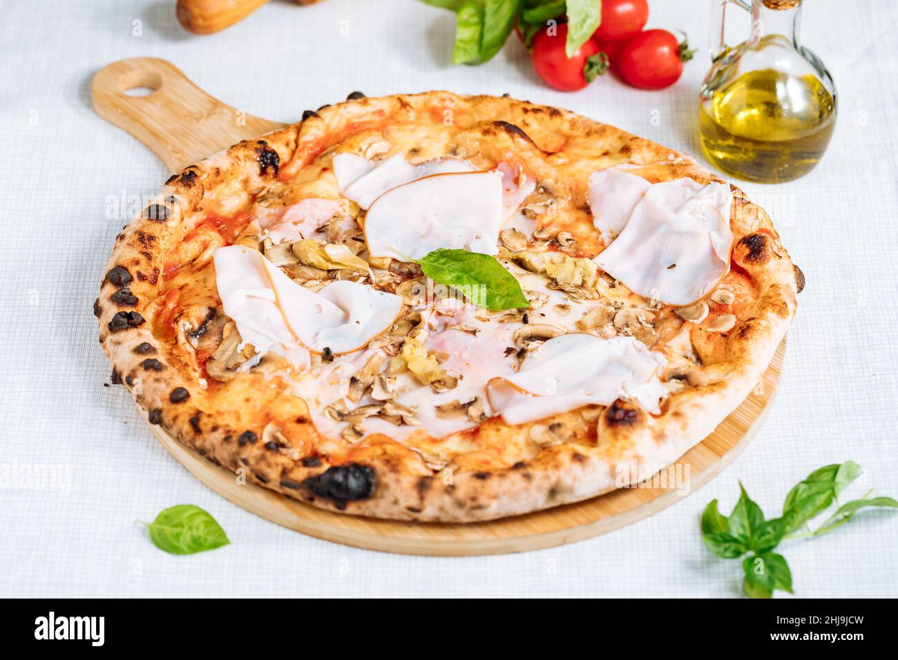 Pizza Napoletana, traditional and authentic Italian pizza baked in wood fired oven. Margherita ...