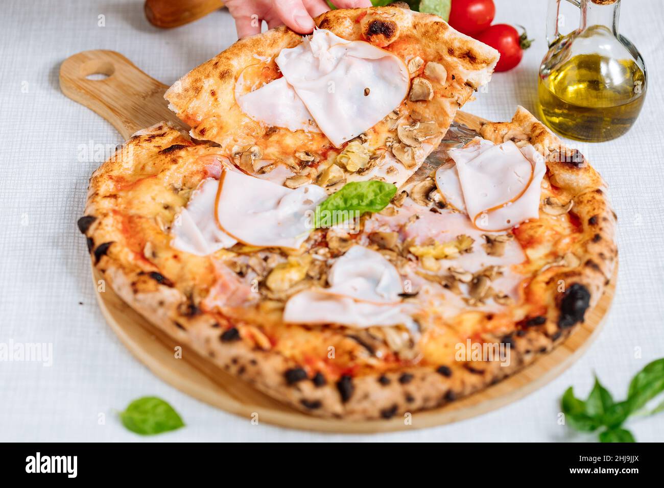 Pizza Napoletana, traditional and authentic Italian pizza baked in wood fired oven. Margherita ...