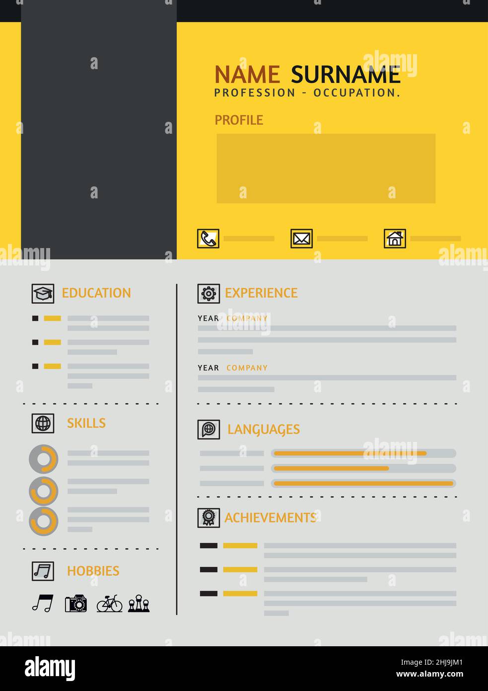 Creative cv template yellow hi-res stock photography and images - Alamy