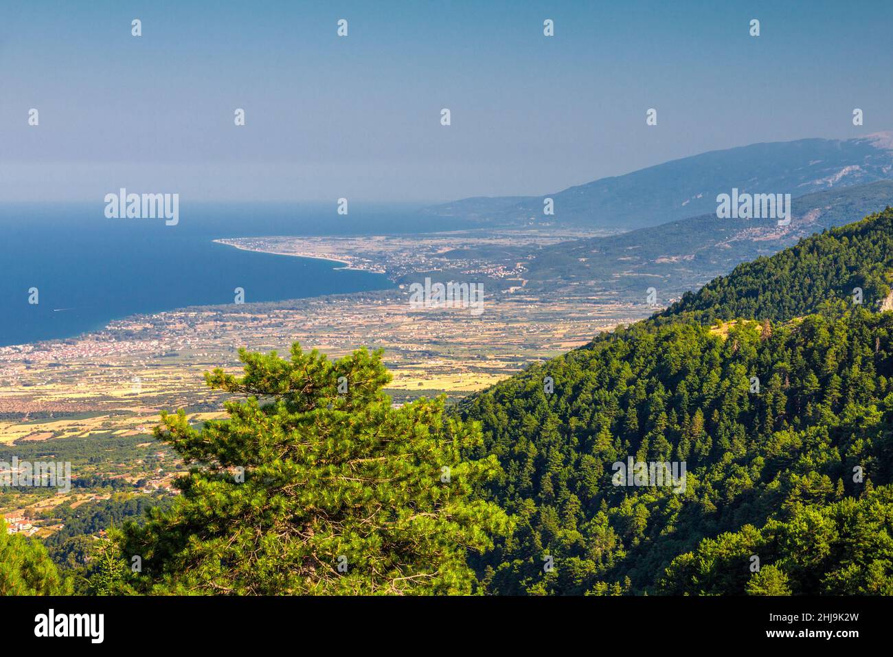 View from the foot of Mount Olympus on The Aegean sea, Greece, Europe ...