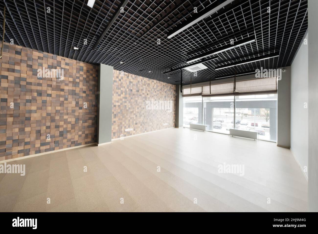 Large gym for fitness classes with large windows Stock Photo - Alamy