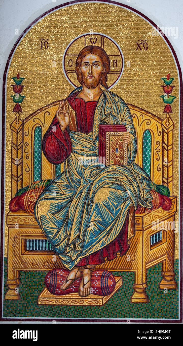 Mosaic icon depicting Jesus Christ at the Sihla Monastery in Romania ...