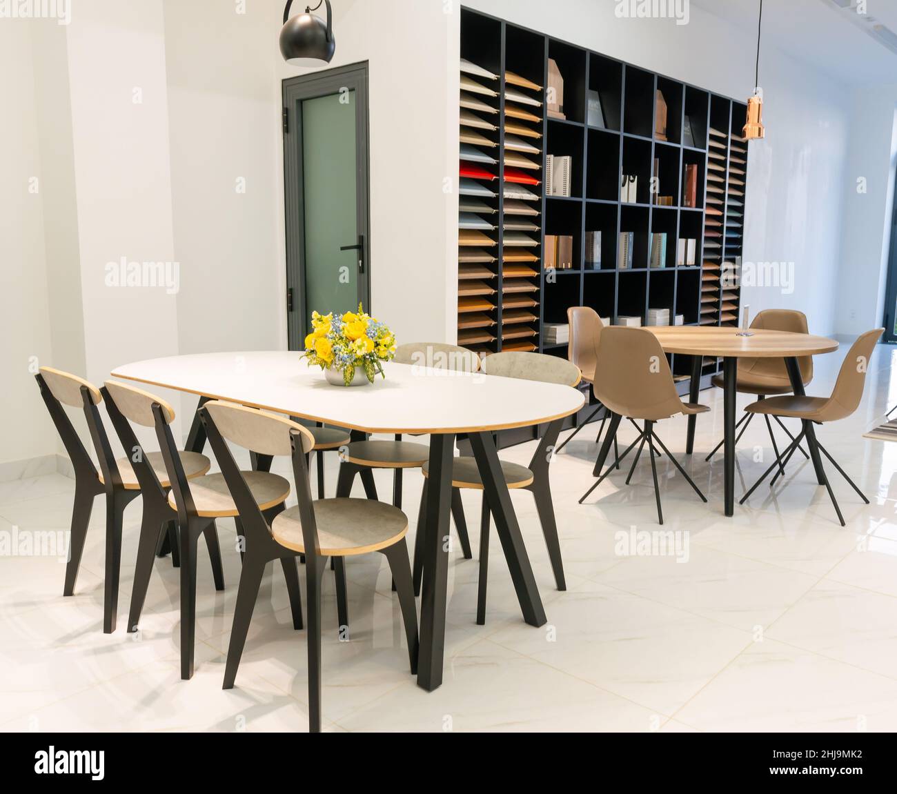 Beautiful office interior design with round conference tables Stock ...