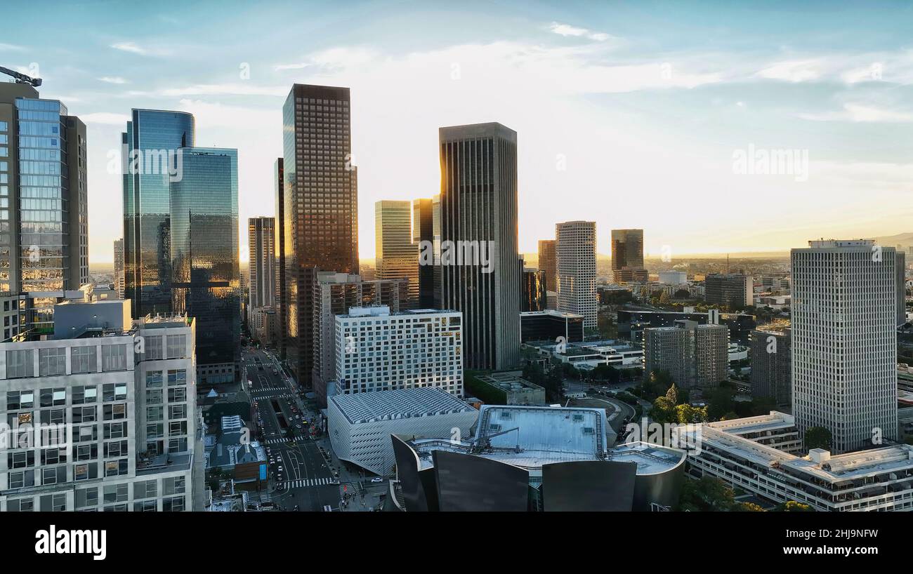 Los Angeles downtown skyline. Los angels city, downtown top aerial view ...