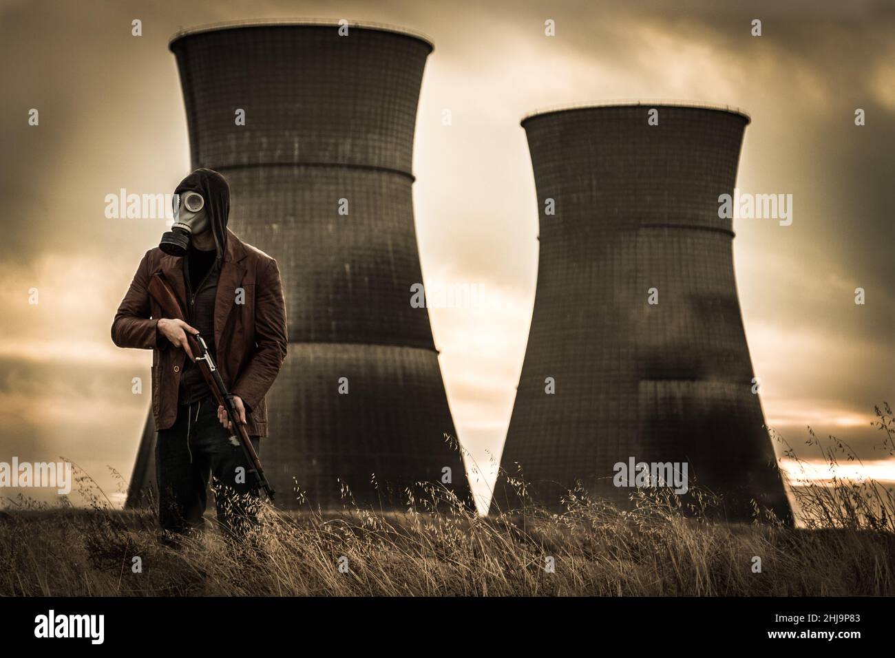 A picture of an apocalyptic survivor wearing a gas mask and holding a ...