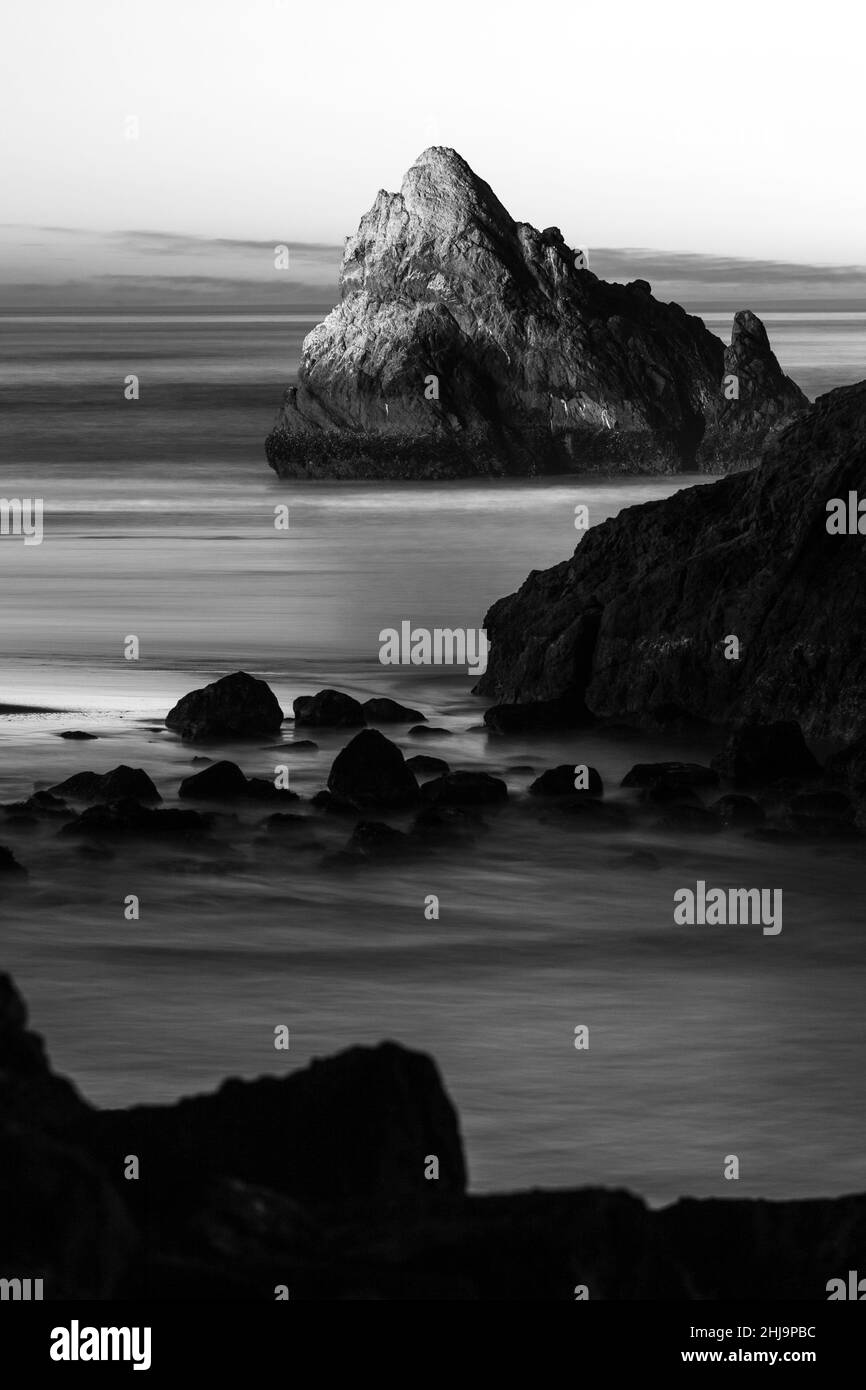 Sunset rocky shore Black and White Stock Photos & Images - Alamy