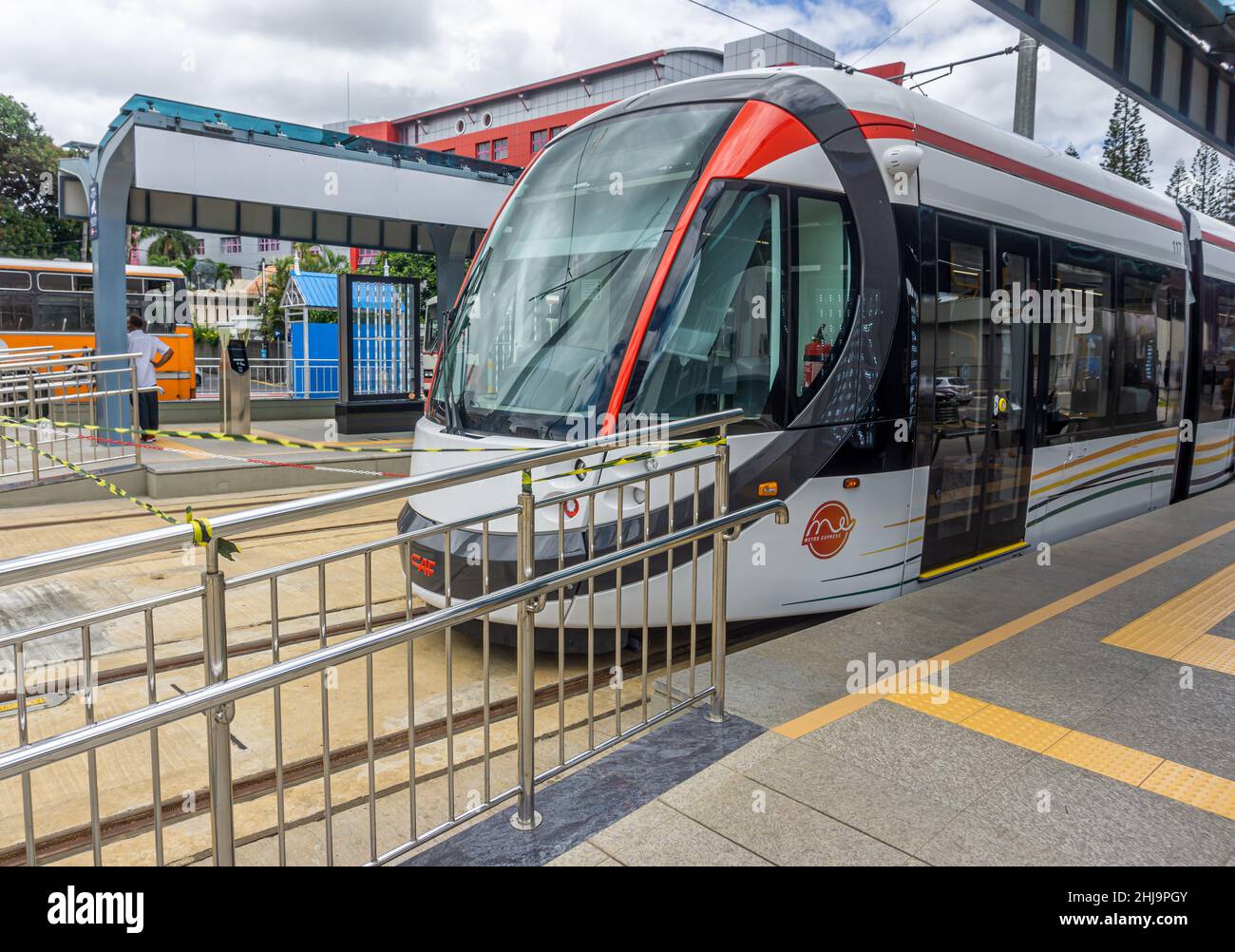 Mauritius, December 2021 - New rail platform and modern light rail ...