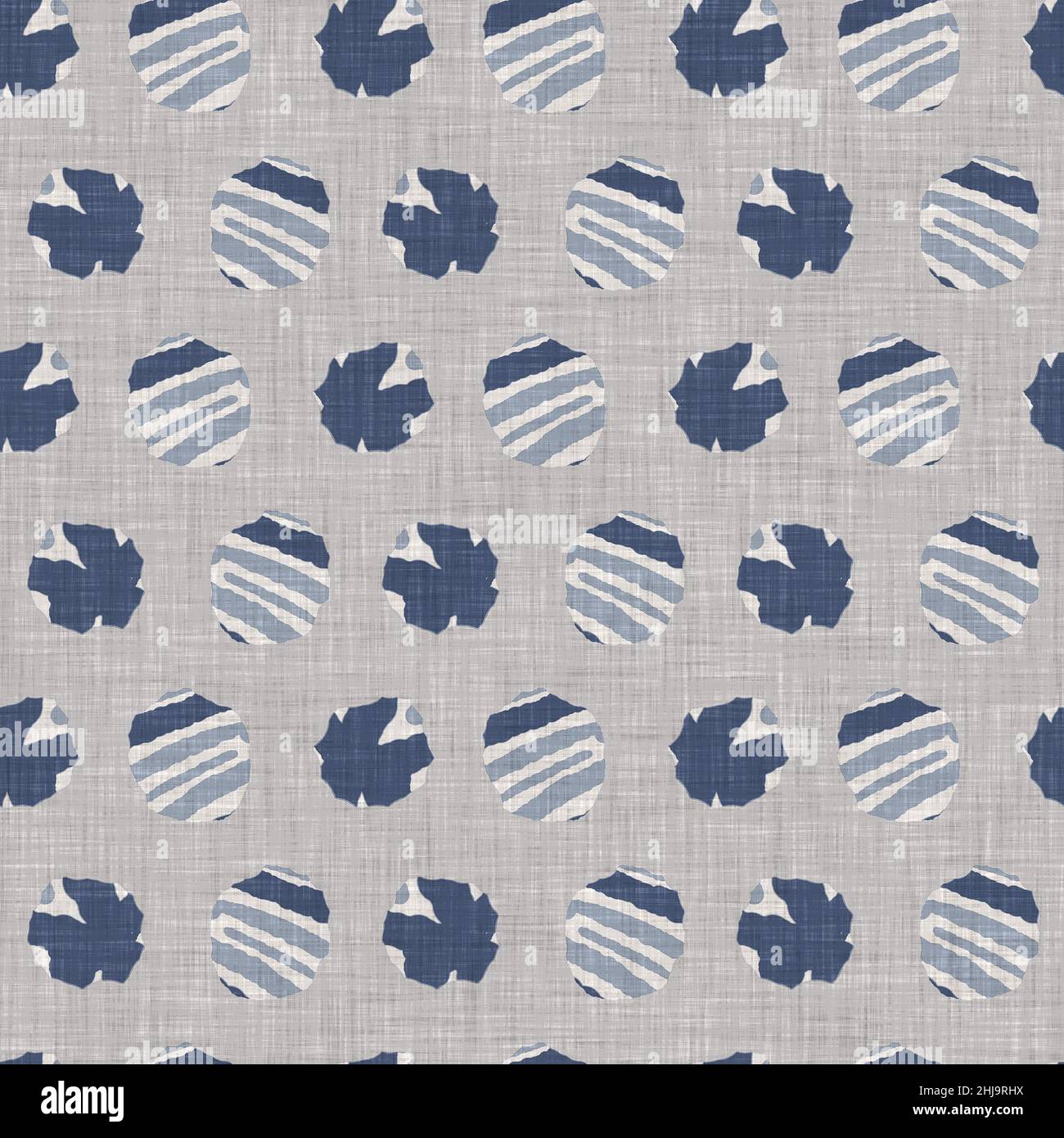 French blue doodle motif linen seamless pattern. Tonal country cottage ...